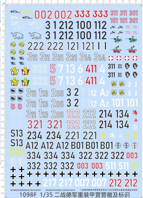 1/35 WWII GERMAN Tank Panzer Number Markings Military Model Water Slide ...