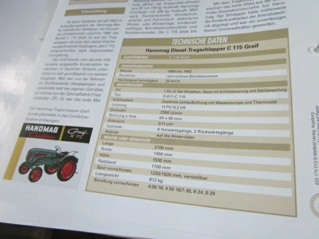 TRAKTOR ARCHIV HANOMAG 28 DieselTragschlepper C 115 Greif, 1960 EUR 5 ...