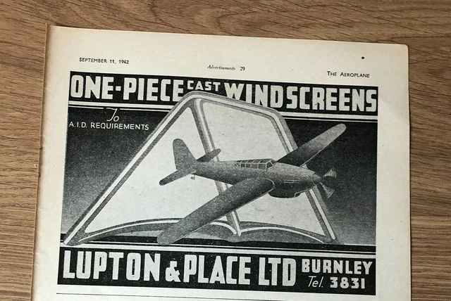 STA118 ADVERT 5X8 One-Piece Cast Aircraft Windscreens. By Lupton ...