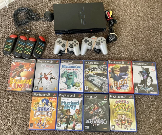 SONY PLAYSTATION 2 (PS2) Console Bundle with 14 Games + controllers ...