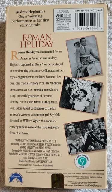 ROMAN HOLIDAY VHS 1953 Gregory Peck Audrey Hepburn $17.98 - PicClick CA