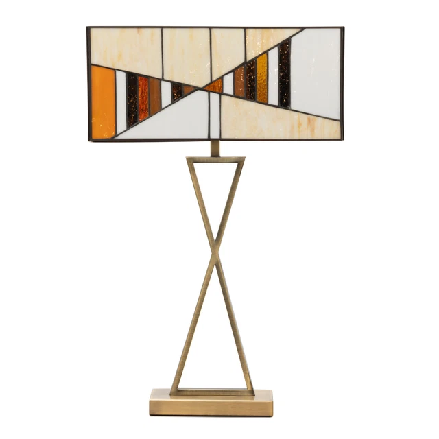 ART DECO TIFFANY Style Rectangular Glass Table Lamp - Amber - Antique ...