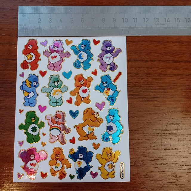 VINTAGE STICKERS CARE Bears Rainbow Hearts Prism Sticker Sheet Vintage ...