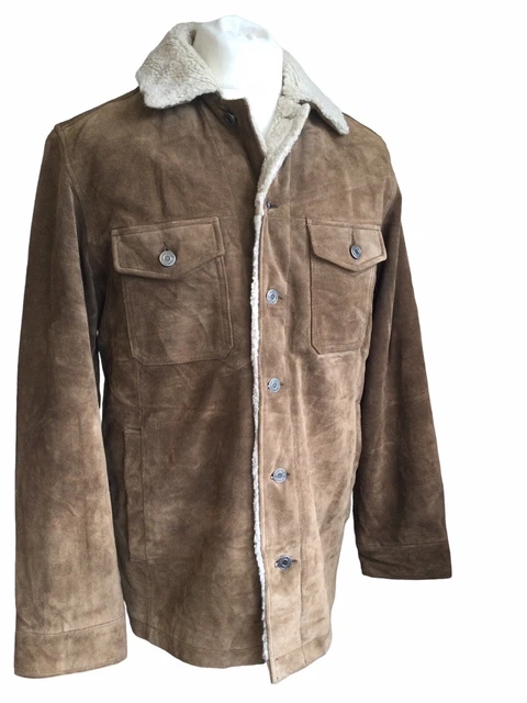 VINTAGE GAP SUEDE Jacket Trucker Barn Sherpa Lined Leather Men's S Brown £55.00 - PicClick UK