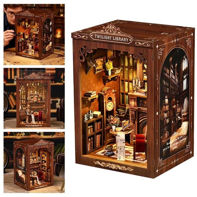 DIY SMALL HOUSE Book Stand Micro Light Book Pavilion Wooden 3D Puzzle ...