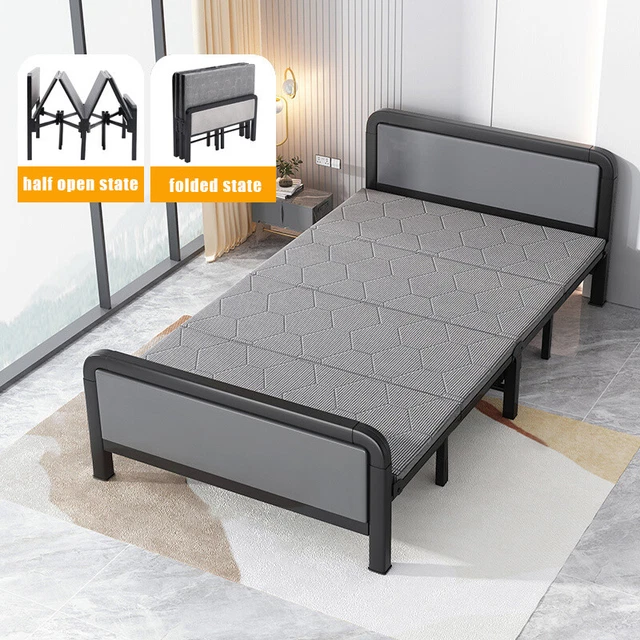 FOLDING SINGLE BED 3ft Guest Bed Small Room Foldable Bed with Mattress ...