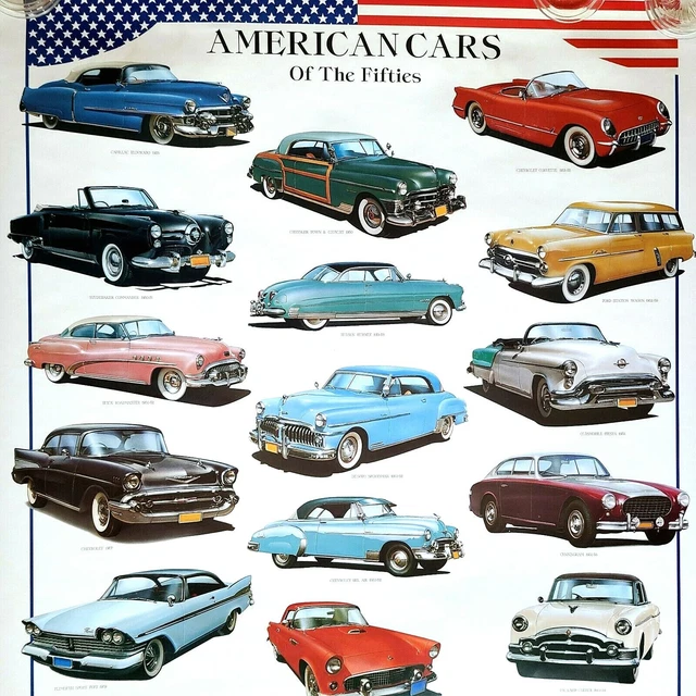 AMERICAN CARS OF the Fifties Poster Vintage 1998 Wall Print Auto ...
