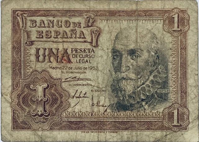 1953 SPAGNA 1 Peseta Spagnola Banconota (Pre Moneta/Euro) Marqués Santa ...