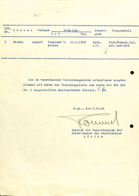 GENERAL ERWIN ROMMEL Signed 1941 WWII Document JSA LOA £2,765.96 ...