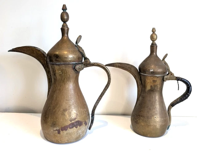 VINTAGE PAIR OF LARGE Arabic Dallah Coffee Pot Brass Middle Eastern ...