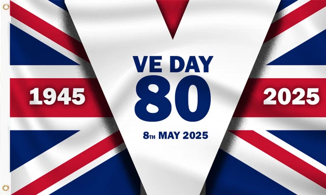 VE DAY FLAG 5x3ft 80th Anniversary Large Polyester Commemorative 8th ...