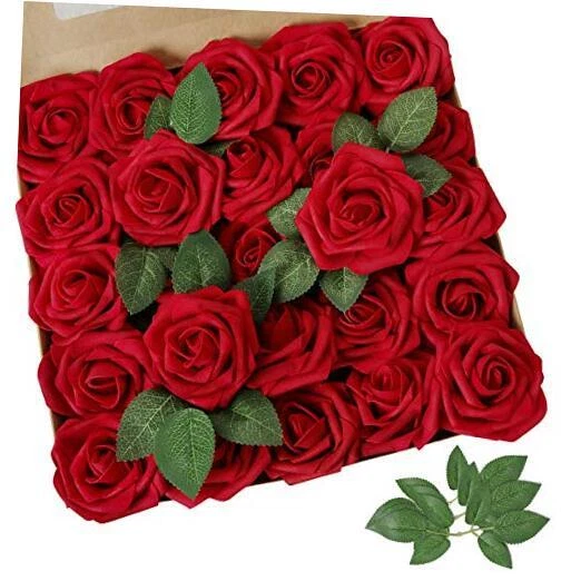 ARTIFICIAL FLOWER ROSE Real Looking Fake Roses w/Stem for DIY 25pcs ...