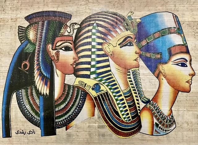 HANDMADE EGYPTIAN PAPYRUS-CLEOPATRA-TUTANKHAMUN-NEFERTITI-9X12 Inch £17 ...