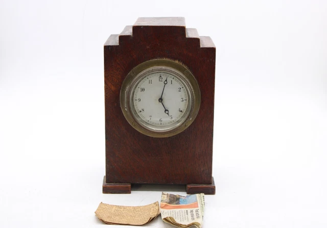 A ANTIQUE SOLID Wood Mantle Clock w/Military Aviation Clock Piece ...