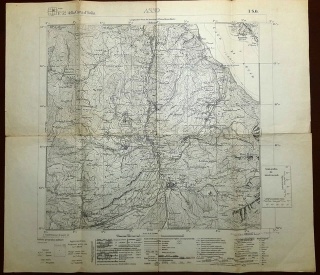 CARTA GEOGRAFICA ANTICA ASSO CANZO VALASSINA IGM 1947 Antique map EUR ...