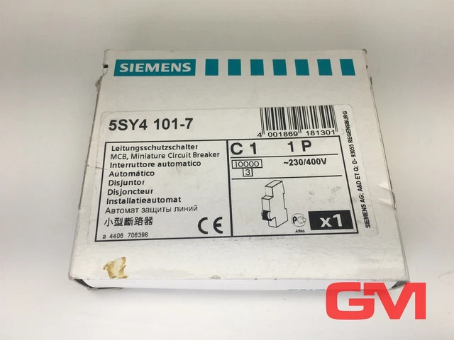 SIEMENS LEITUNGSSCHUTZSCHALTER 5SY4 101-7 MCB Miniature Circuit Breaker ...