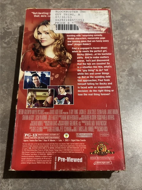 A GUY THING VHS Jason Lee Julia Stiles Selma Blair **BLOCKBUSTER ...