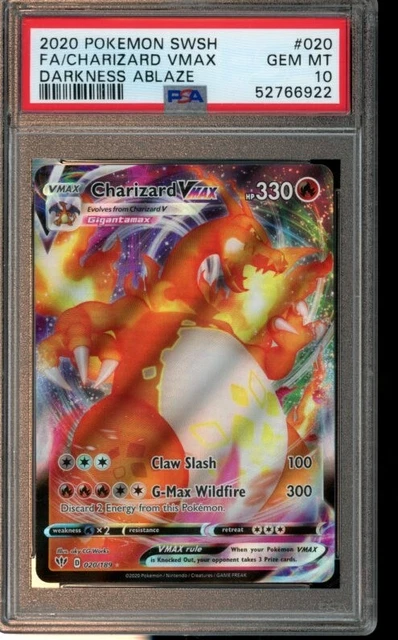 PSA 10 GEM MINT Pokemon Charizard VMAX Darkness Ablaze Full Art #020 2020 $114.98 - PicClick CA