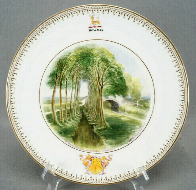 COPELAND HAND PAINTED Signed Mill Dam Bowman Family Armorial Crest ...