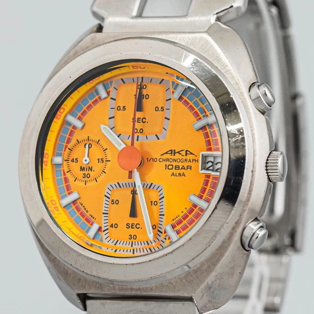 *EXC+5* SEIKO ALBA AKA V657-6030 Quartz Chronograph Orange Dial Mens ...