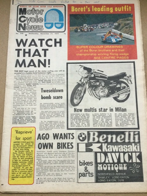MOTOR CYCLE NEWS - 21 November 1973 - MV 350 Prototype - Vintage ...