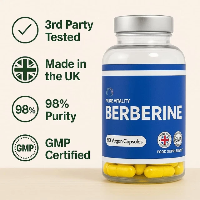 BERBERINE HCL 500MG - 90 Vegan Capsules, 98% Purity, GMO-Free Plant ...