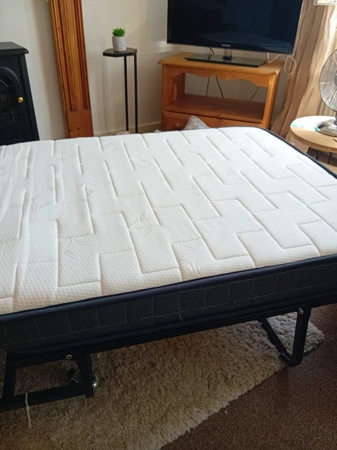 SINGLE FOLDING GUEST Bed with Memory Foam Mattress & Wheels - Good ...
