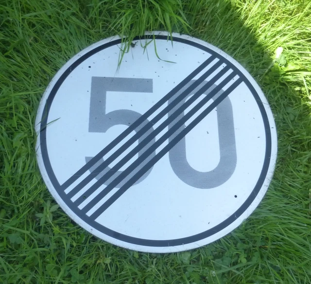 ALTES VERKEHRSSCHILD SCHILD RUND Verkehrszeichen ENDE 50 fünfzig Alu ...