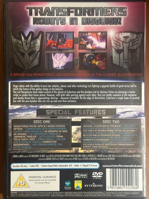 TRANSFORMERS THE MOVIE DVD 1986 Animated Classic 2-Disc Special Ed in ...