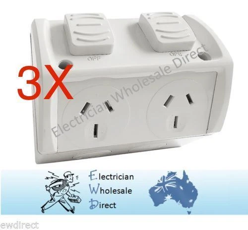 DOUBLE POWER POINT GPO 3x Weatherproof 10 Amp Socket Waterproof 2 GPO ...