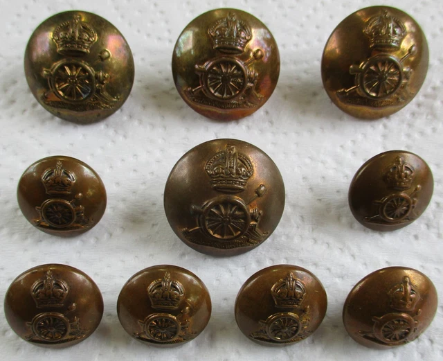 SET 10X BRITISH Army:"ROYAL ARTILLERY BRASS BUTTONS" (23mm-16.5mm, RA ...
