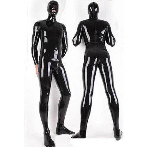 Latex Rubber Gummi Cosplay Schwarz Fullbody Catsuit Zentai Bodysuit 0