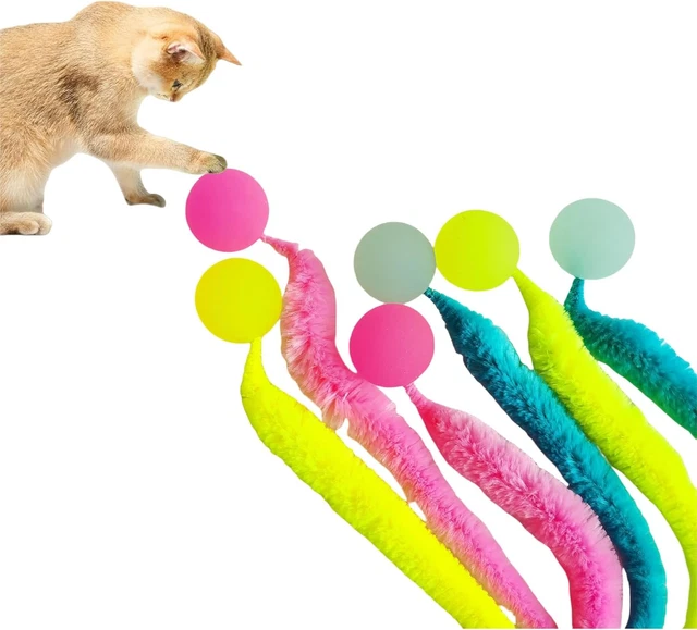 INTERACTIVE BOUNCY BALL Worm Cat Toy - Furry Tail Cat Toys for Indoor ...