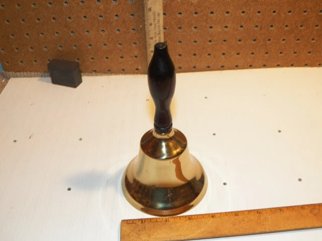 VINTAGE BRASS WOOD Handle Teacher School Ringing Bell 7” Tall £17.00 ...