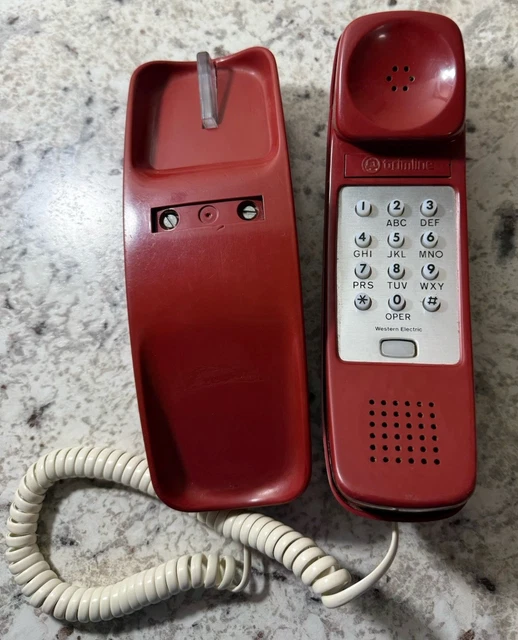 VINTAGE RED TRIMLINE Western Electric Bell Systems Wall Mount Telephone ...