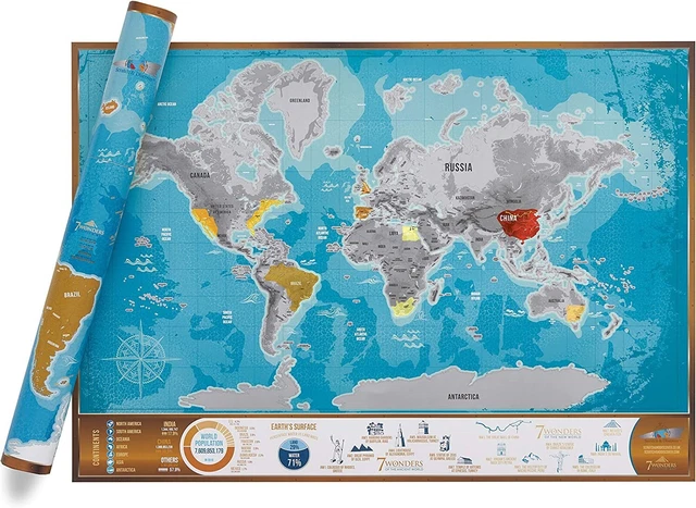 SCRATCH & DISCOVER 7 Wonders Map - A1 Luxury Scratch Off World Map New ...