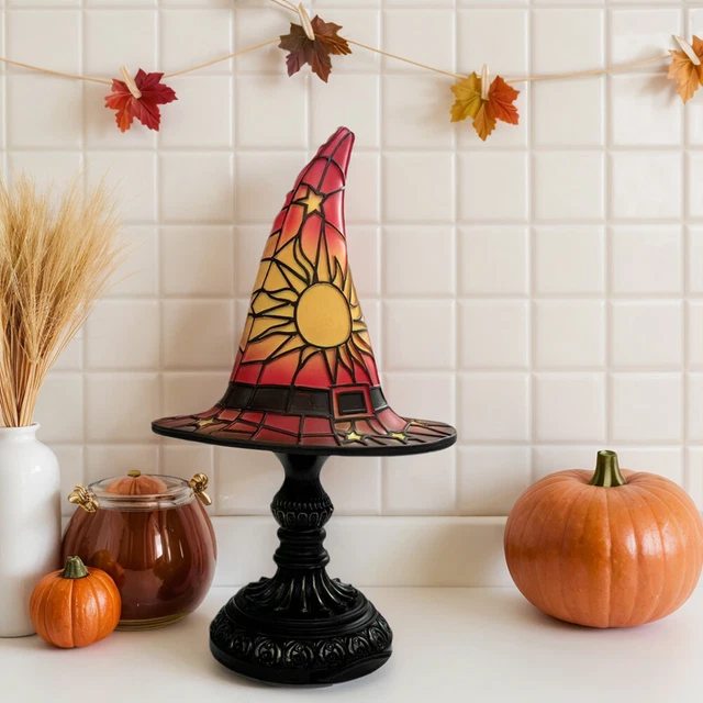 LED STAINED GLASS Witch Hat Lamp Resin Wizard Hat Night Light for Home ...