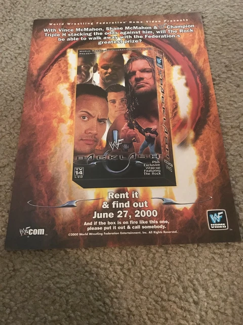 VINTAGE 2000 WWF BACKLASH VHS Video Poster Print Ad TRIPLE H ROCK STONE ...