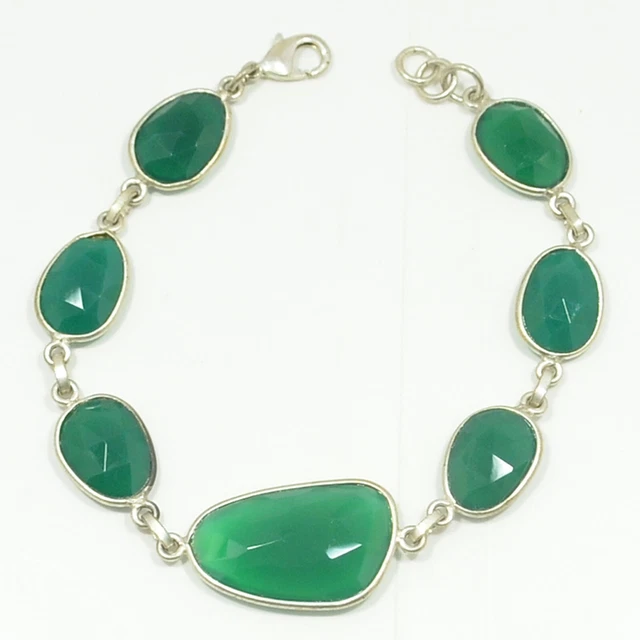 VERT NATUREL CALCÉDOINE Pierre Talpe Bracelet Fait Main Bijoux Neuf An ...