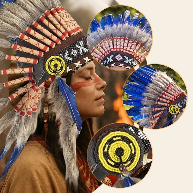 INDIAN CHIEF FEATHER Headdress Hat for Men Headpiece for Fancy Dress ...