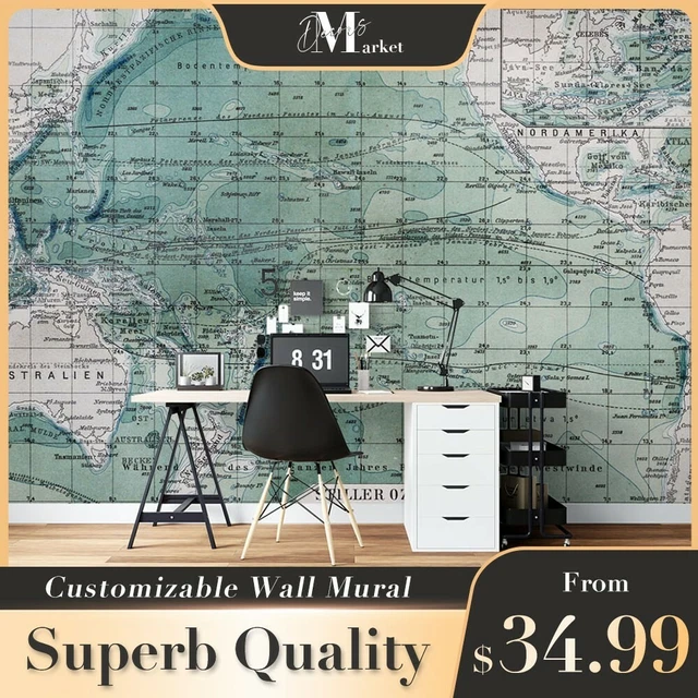 ATLANTIC OCEAN MAPS World Map 3D Wall Mural Removable Designer ...