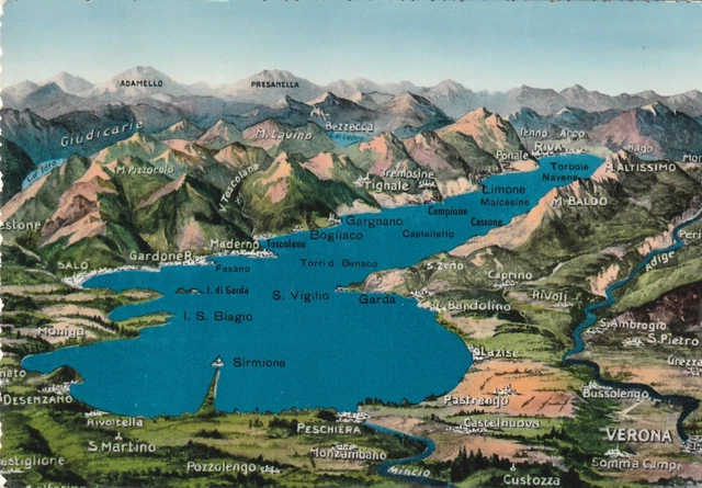 AK MAP, LANDKARTE, Panoramakarte **LAGO DI GARDA - GARDASEE** 18 EUR 1 ...