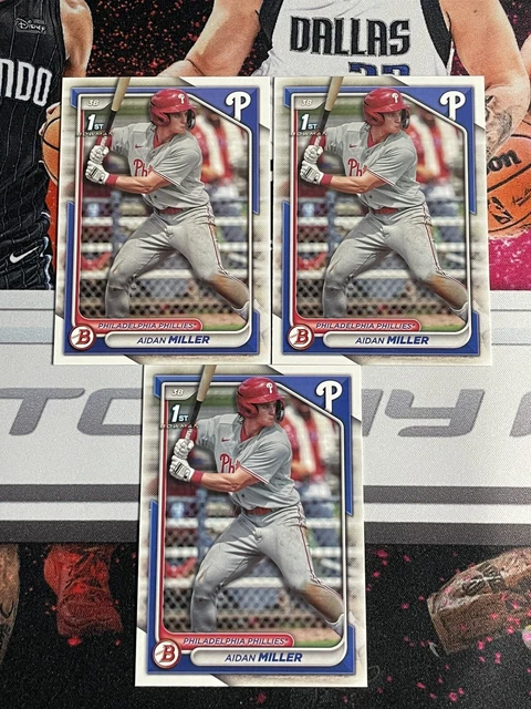 (3) 2024 BOWMAN Baseball Aidan Miller #BP-27 1a carta Prospect Phillies ...