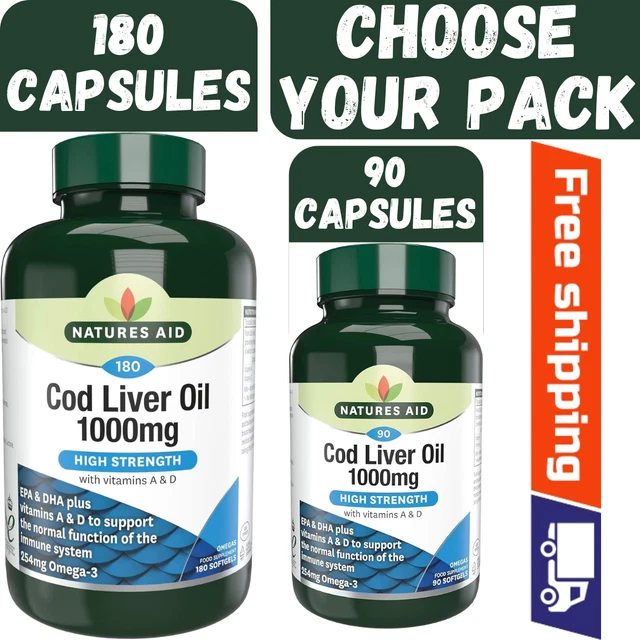 NATURES AID HIGH Strength Cod Liver Oil 1000mg Softgel Capsule For ...