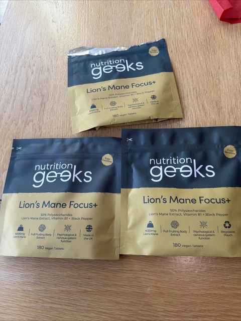 NUTRITION GEEKS LION'S Mane Focus 4000mg GMO Gluten Free Vegan 180 ...