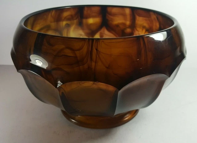LARGE ORIGINAL VINTAGE George Davidson Brown Veined Cloud Glass Bowl £ ...
