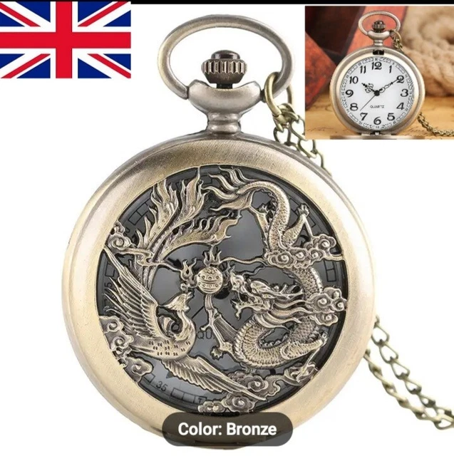 VINTAGE QUARTZ BRONZE Pocket Watch with Chain £6.99 - PicClick UK