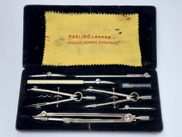 HARLING LONDON STEEL Technical Drawing Instruments Set With Case, Good ...