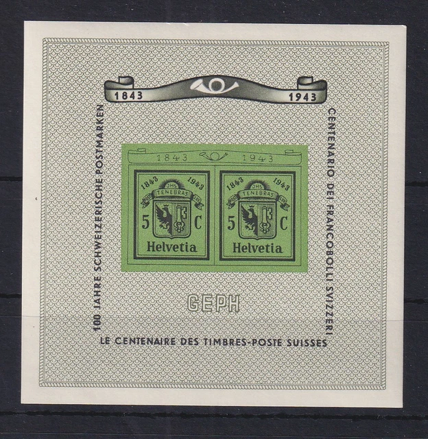 SUIZA 1943 GINEBRA exposición de sellos GEPH número medio bloque 10 sin ...