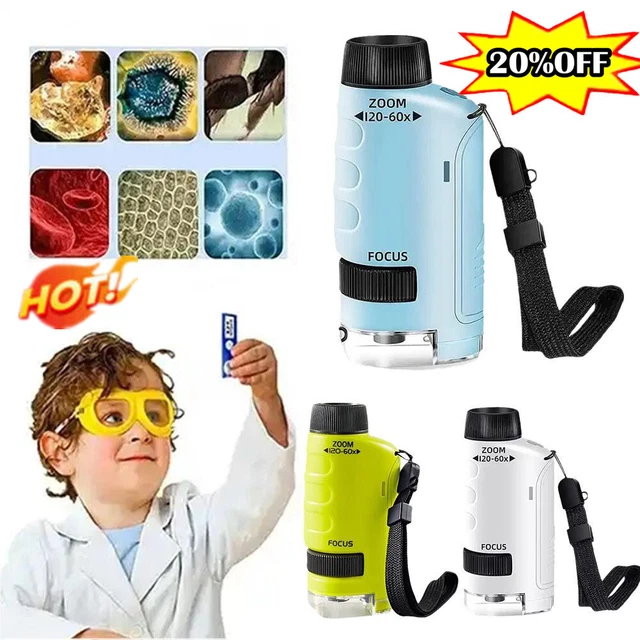 PORTABLE HANDHELD MICROSCOPE LED Light 60X-120X Gift For Kids ...